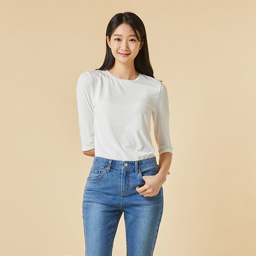 Jaju자주 스트레치 슬림핏 5부 티셔츠 Sivillage 에스아이빌리지