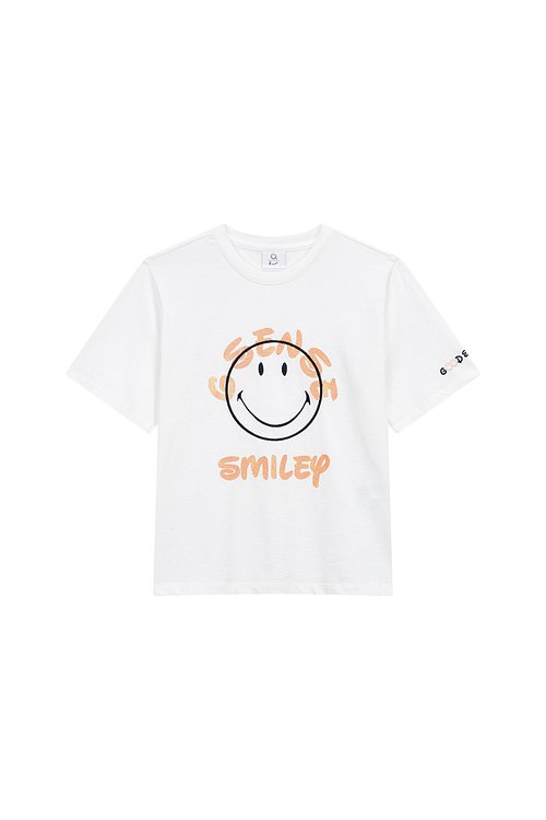Gcut지컷 리오더 Smiley® 스마일리 글리터 프린트 티셔츠 Sivillage 에스아이빌리지