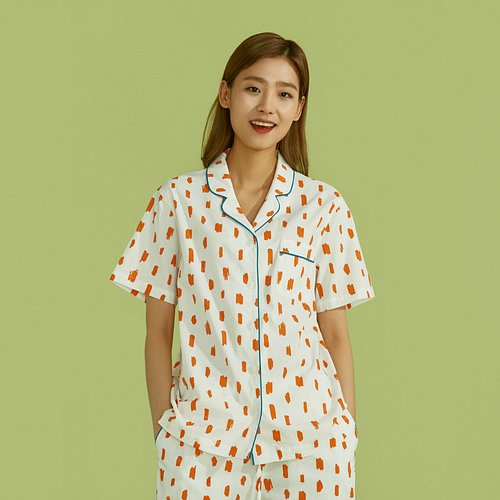 Jaju자주 코튼 레이온 스트레치 7부 파자마상하세트오렌지 Sivillage 에스아이빌리지