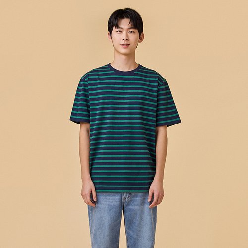 Jaju자주 남 Better코튼 도톰 루즈핏 스트라이프 티셔츠 Sivillage 에스아이빌리지