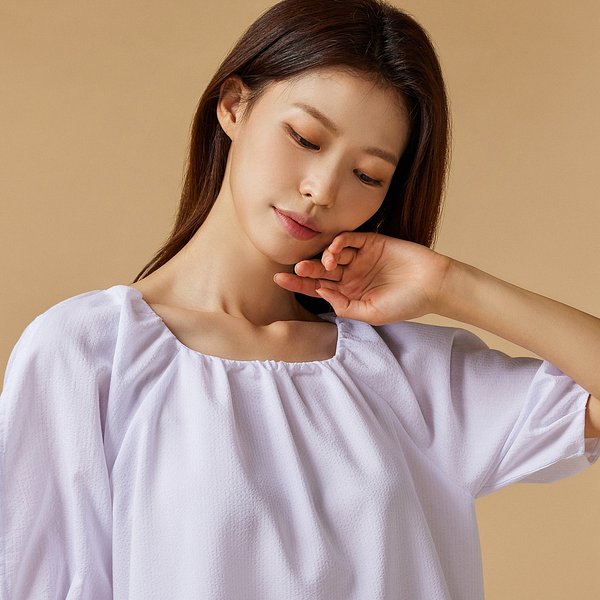 Jaju자주 여 시어서커 스퀘어넥 블라우스 Sivillage 에스아이빌리지