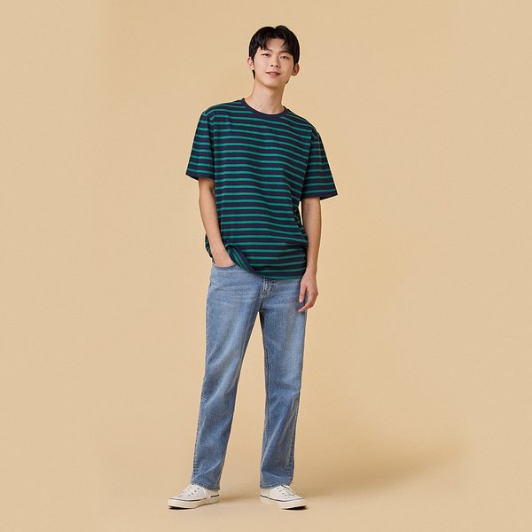 Jaju자주 남 Better코튼 도톰 루즈핏 스트라이프 티셔츠 Sivillage 에스아이빌리지