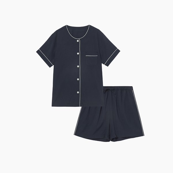Jaju자주 여 레이온 라운드넥 3부 파자마상하세트네이비 Sivillage 에스아이빌리지