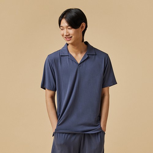 Jaju자주 남 레이온 스트레치 카라형 반팔 티셔츠 Sivillage 에스아이빌리지