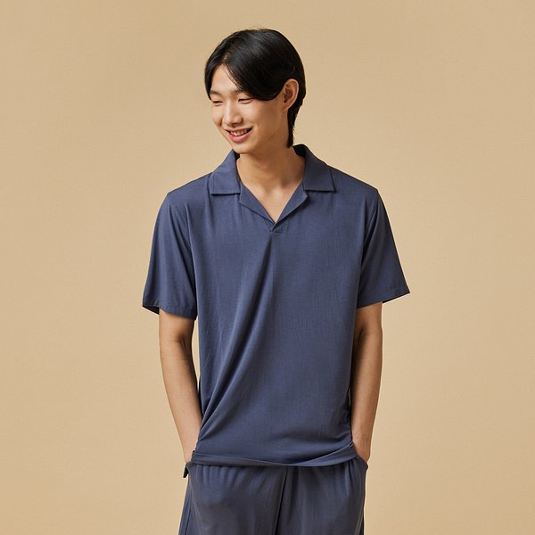 Jaju자주 남 레이온 스트레치 카라형 반팔 티셔츠 Sivillage 에스아이빌리지