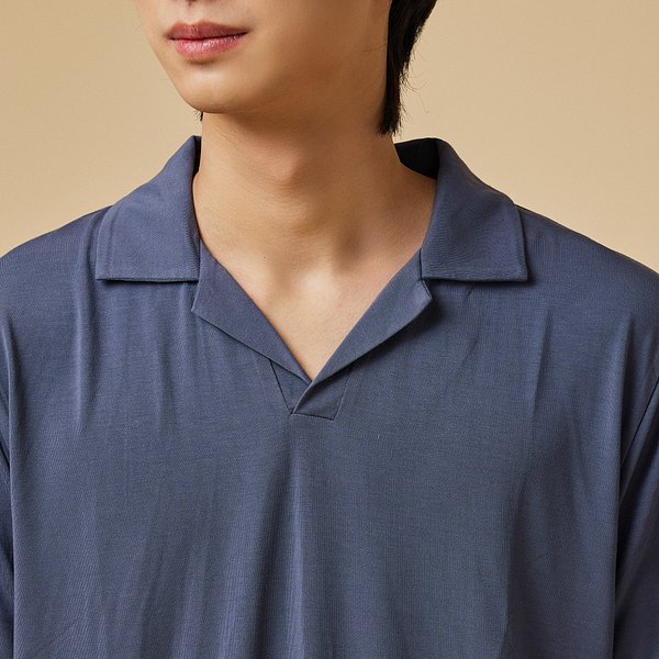 Jaju자주 남 레이온 스트레치 카라형 반팔 티셔츠 Sivillage 에스아이빌리지