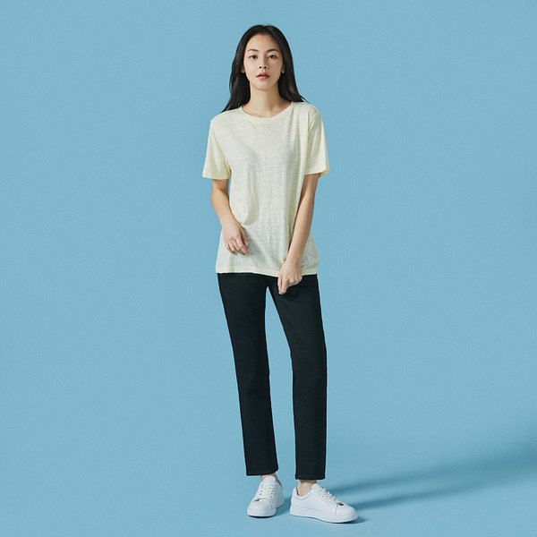 Jaju자주 리넨 반팔 티셔츠 Sivillage 에스아이빌리지