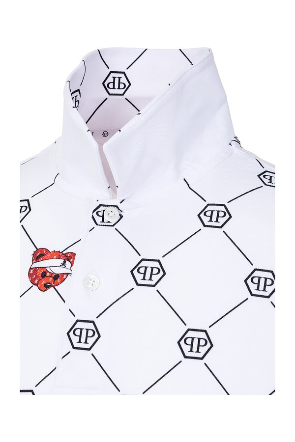 Philipp Plein Golf필립플레인 골프 Men 테디 모노그램 피케 롱 슬리브 폴로 셔츠 Sivillage