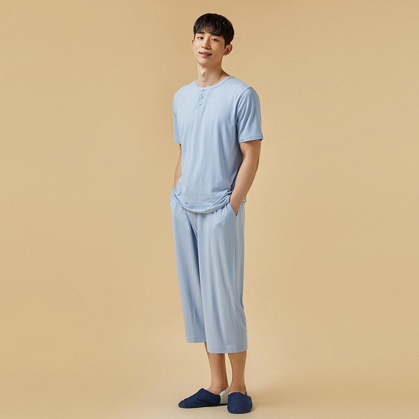 Jaju자주 남 라이트 피치기모 헨리넥 반팔 티셔츠 Sivillage 에스아이빌리지