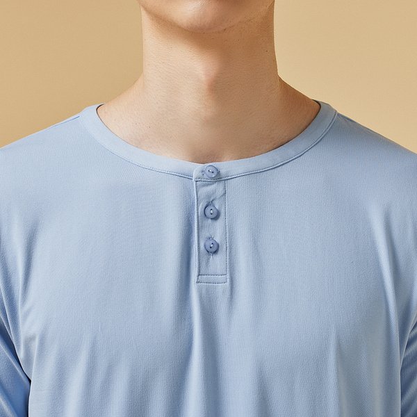 Jaju자주 남 라이트 피치기모 헨리넥 반팔 티셔츠 Sivillage 에스아이빌리지