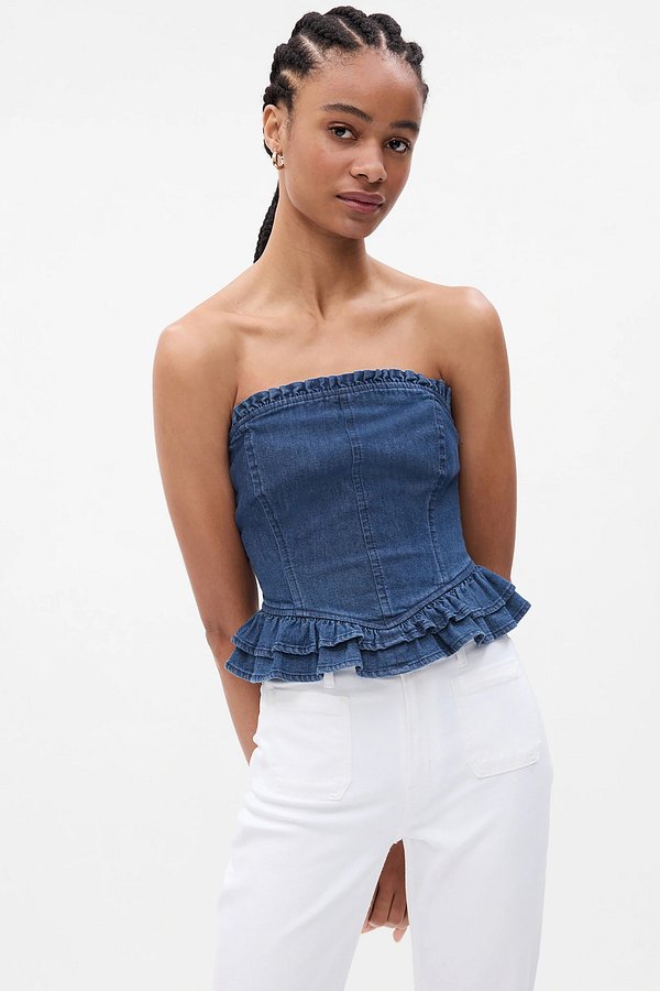 Gap Adults갭 Loveshackfancy 여성 페플럼 데님 뷔스티에 Sivillage 에스아이빌리지