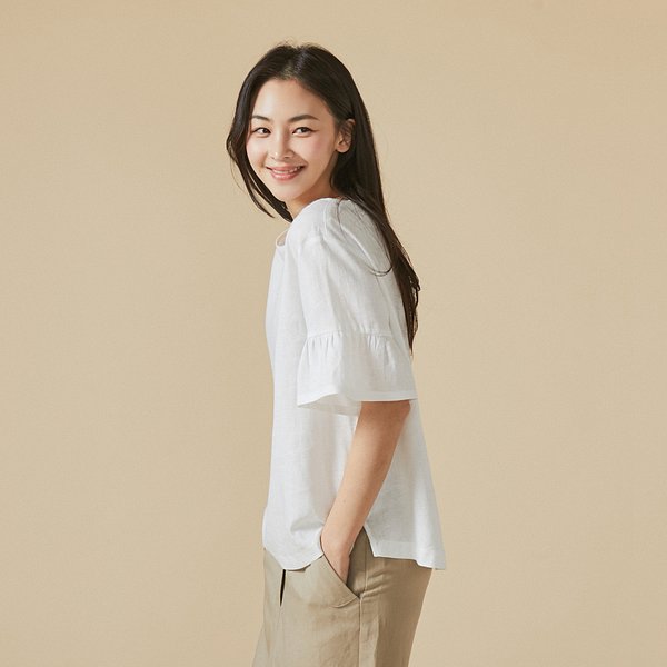 Jaju자주 이지케어 리넨 반팔 블라우스 Sivillage 에스아이빌리지