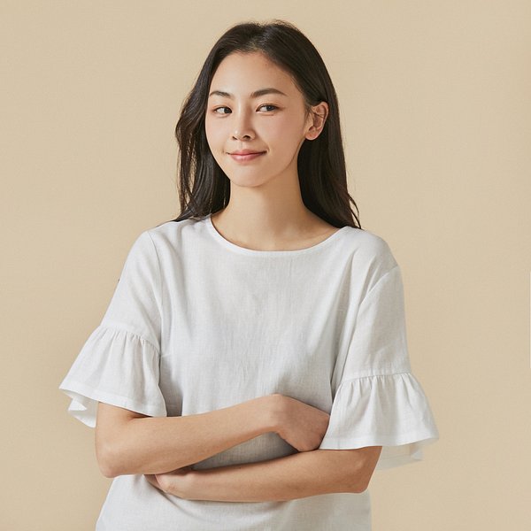 Jaju자주 이지케어 리넨 반팔 블라우스 Sivillage 에스아이빌리지