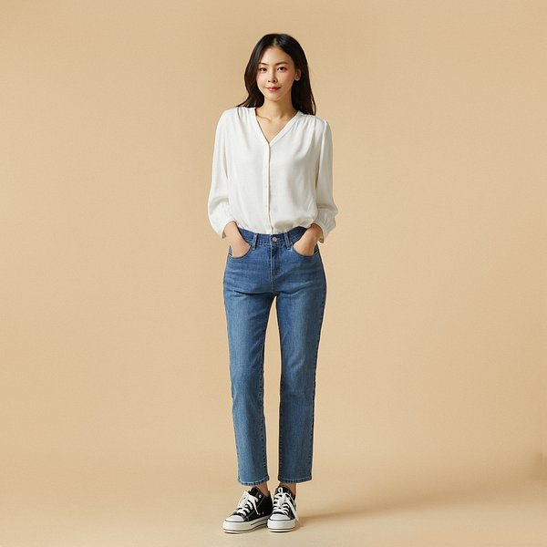 Jaju자주 여 V넥 7부 블라우스 Sivillage 에스아이빌리지