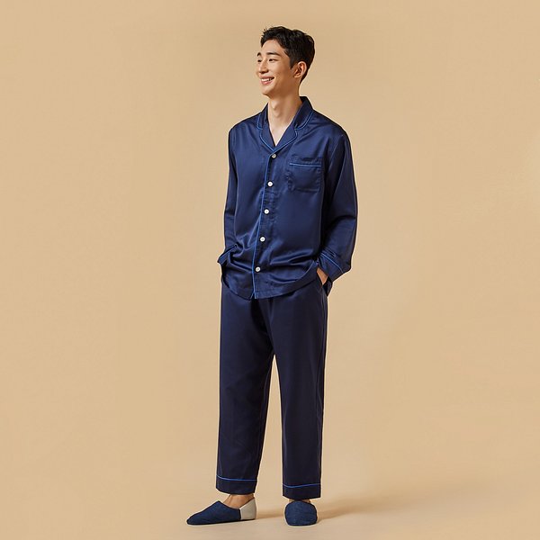 Jaju자주 남 새틴 컬러 파자마 세트 Sivillage 에스아이빌리지
