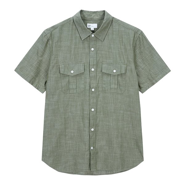Gap Adults갭 ★갭 남성 21년 Spring★ 투 포켓 숏 슬리브 셔츠 Sivillage 에스아이빌리지