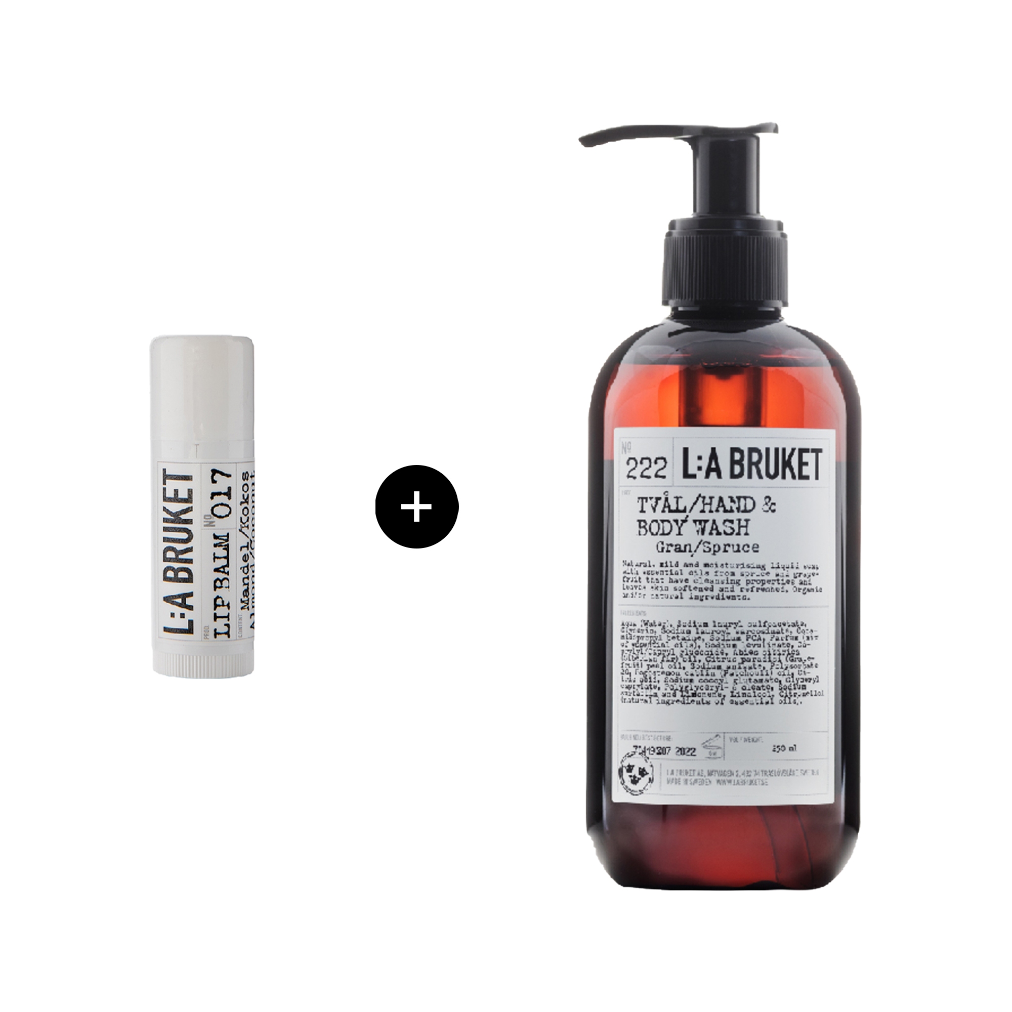 La Bruket 라부르켓 립밤 아몬드 코코넛 14g 핸드and바디워시 스프루스 240ml 세트 S I Village