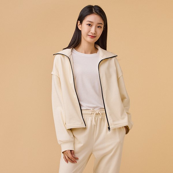 Jaju자주 여 탄탄 카라 집업 스웨트 셔츠 Sivillage 에스아이빌리지