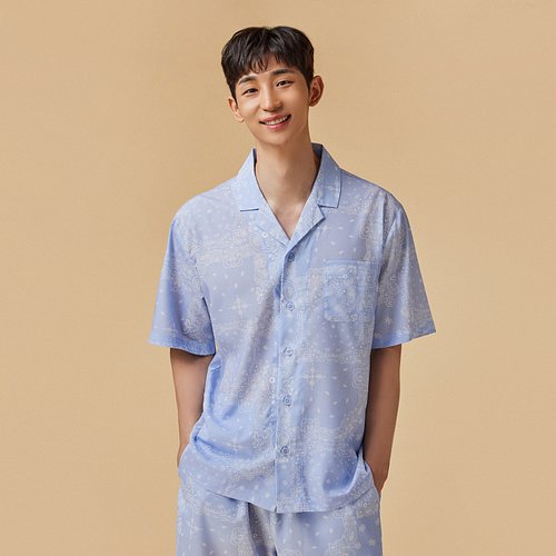 Jaju자주 남 라이트 페이즐리 반팔 파자마 상의 Sivillage 에스아이빌리지