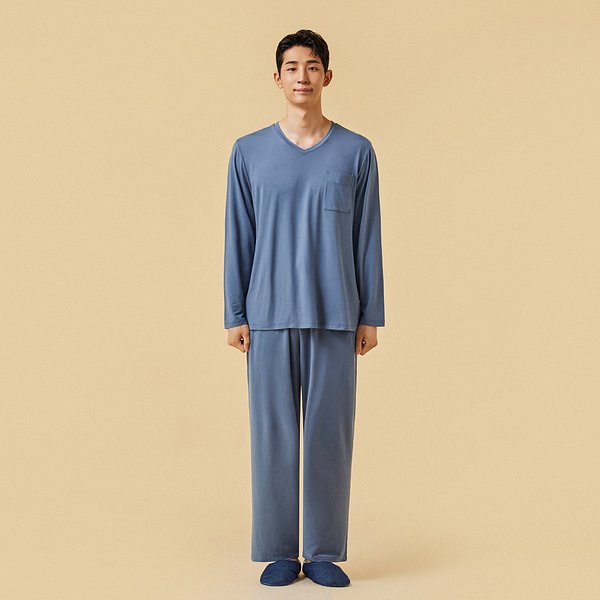 Jaju자주 남 라이트 보드라운 피치스킨 브이넥 라운지 세트 Sivillage 에스아이빌리지