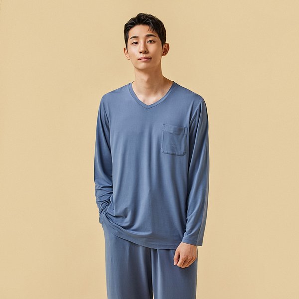 Jaju자주 남 라이트 보드라운 피치스킨 브이넥 라운지 세트 Sivillage 에스아이빌리지