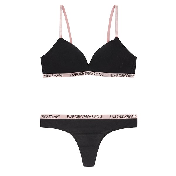 Emporio Armani Underwear엠포리오 아르마니 언더웨어 로고 밴드 트라이앵글 브라 And 코튼 티팬티 세트 S