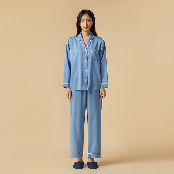Jaju자주 여 새틴 10부 파자마상하세트블루 Sivillage 에스아이빌리지