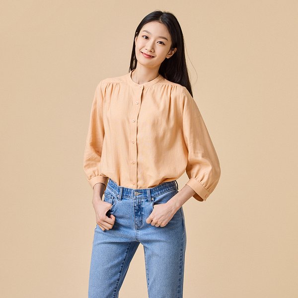 Jaju자주 여 리넨 루즈핏 7부 셔츠 Sivillage 에스아이빌리지