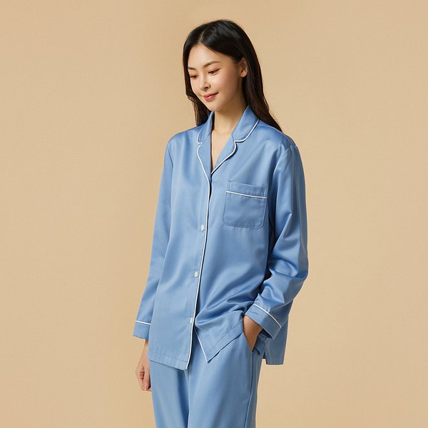 Jaju자주 여 새틴 10부 파자마상하세트블루 Sivillage 에스아이빌리지