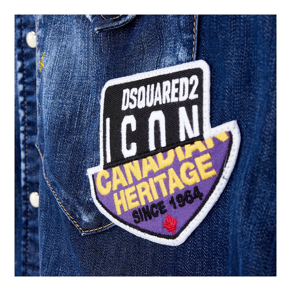 Dsquared2디스퀘어드2 남성 로고 와펜 워시드 데님 셔츠 Sivillage 에스아이빌리지