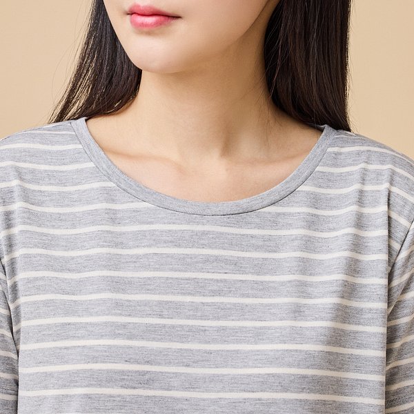Jaju자주 여 레이온 블렌드 스트라이프 반팔 파자마 원피스 Sivillage 에스아이빌리지