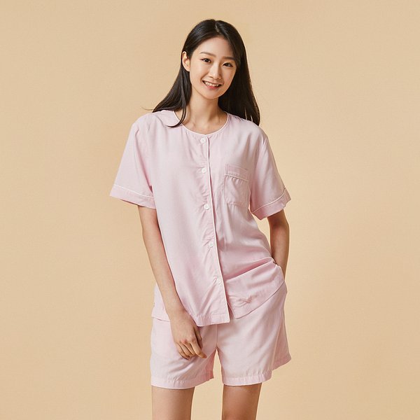 Jaju자주 여 레이온 라운드넥 3부 파자마상하세트핑크 Sivillage 에스아이빌리지