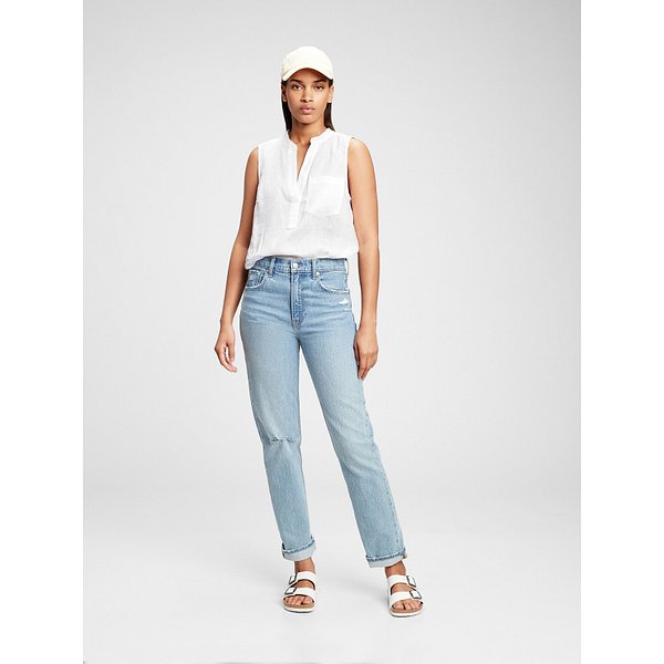 Gap Adults갭 ★갭 여성 21년 Summer★ 린넨 언발 슬리브리스 탑 Sivillage 에스아이빌리지