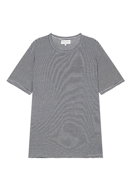 Officine Generale종료오피신제네랄종료 네이비 스트라이프 린넨혼방 반팔티셔츠 Gmts3e204n2