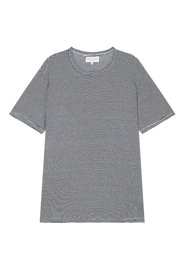 Officine Generale종료오피신제네랄종료 네이비 스트라이프 린넨혼방 반팔티셔츠 Gmts3e204n2