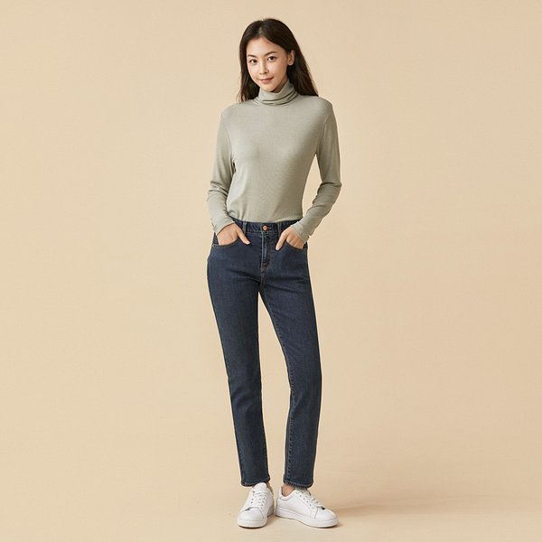 Jaju자주 접촉온감 립 터틀넥 티셔츠 Sivillage 에스아이빌리지