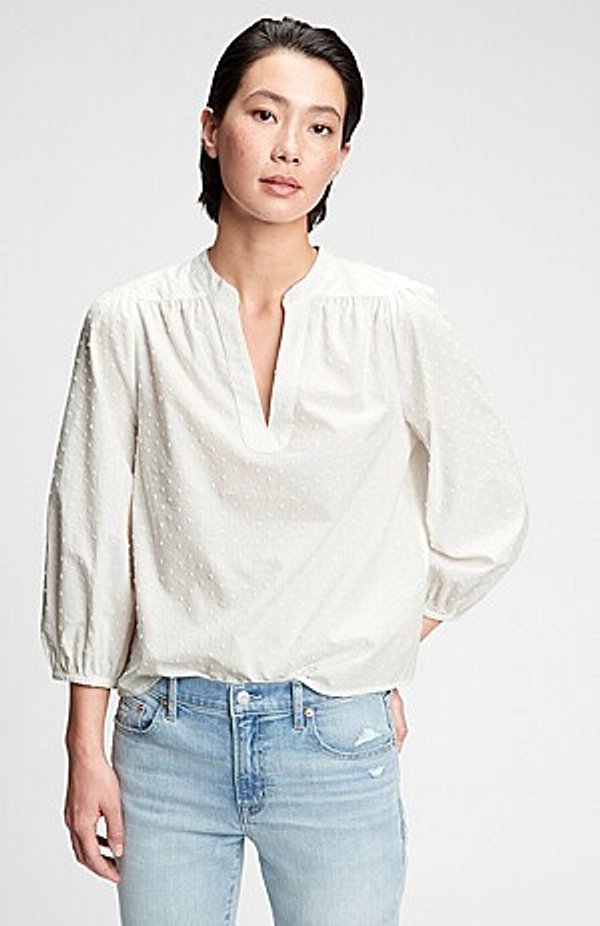Gap Adults갭 ★갭 여성 21년 Spring★ 도트 장식 브이넥 블라우스 Sivillage 에스아이빌리지