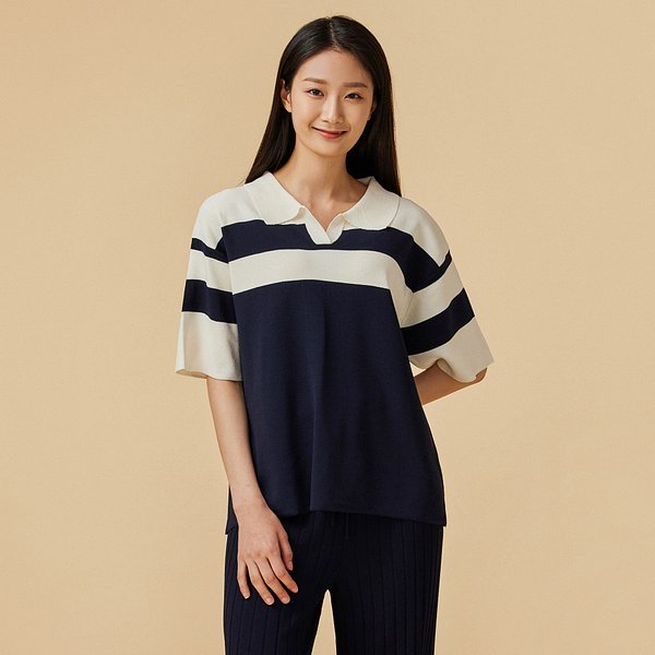 Jaju자주 여 올데이 카라 배색 풀오버 Sivillage 에스아이빌리지