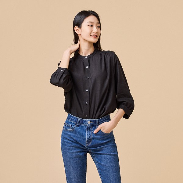Jaju자주 여 리넨 루즈핏 7부 셔츠 Sivillage 에스아이빌리지