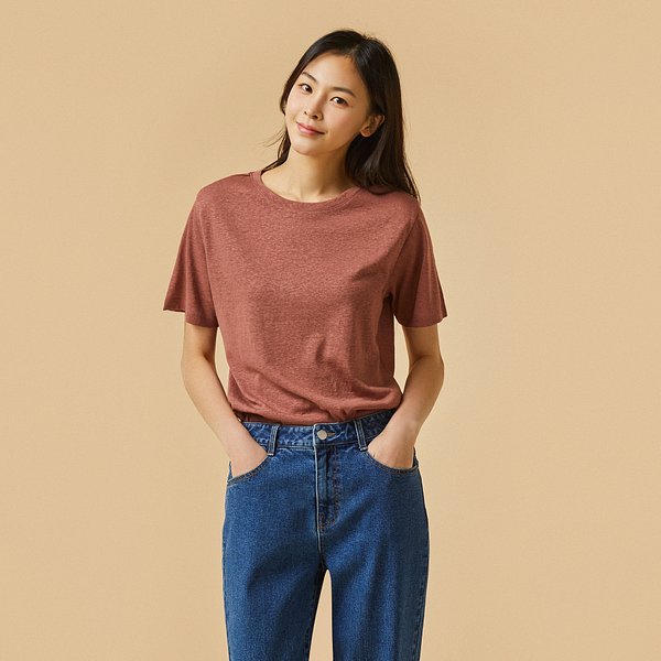 Jaju자주 여 프렌치 리넨 반팔 티셔츠 Sivillage 에스아이빌리지
