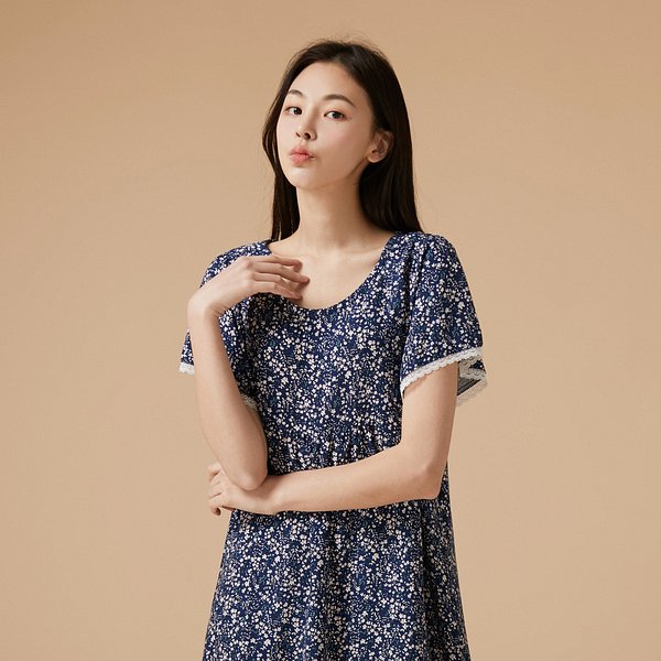 Jaju자주 레이온 플라워 패턴 원피스 Sivillage 에스아이빌리지