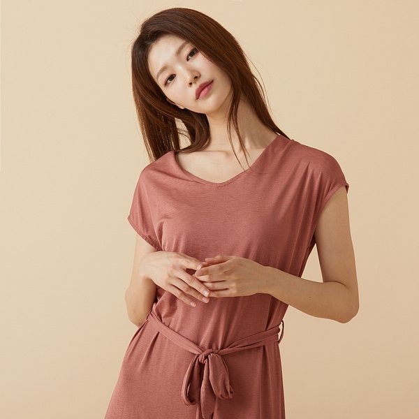 Jaju자주 접촉냉감 브이넥 허리끈 원피스 Sivillage 에스아이빌리지