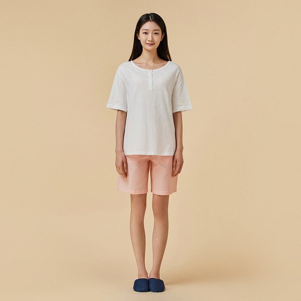 Jaju자주 여 시어서커 스트라이프 5부 팬츠 Sivillage 에스아이빌리지