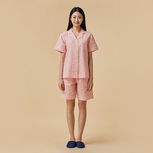 Jaju자주 여 Better 코튼 시어서커 5부 파자마상하세트라이트 오렌지 Sivillage 에스아이빌리지