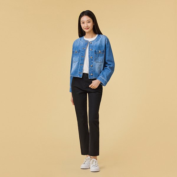 Jaju자주 여 데님 라운드넥 자켓 Sivillage 에스아이빌리지
