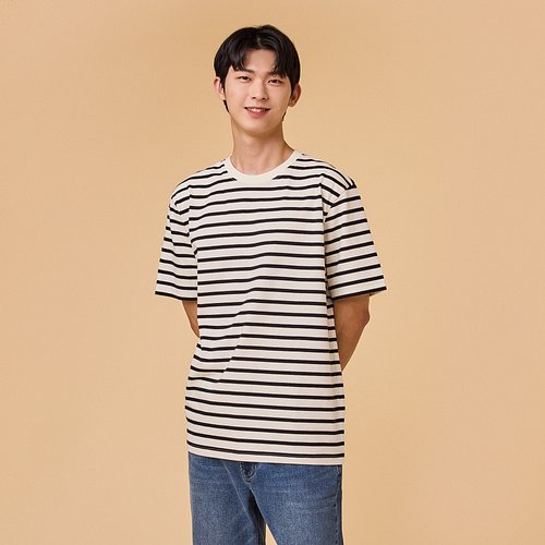 Jaju자주 남 Better코튼 도톰 루즈핏 스트라이프 티셔츠 Sivillage 에스아이빌리지