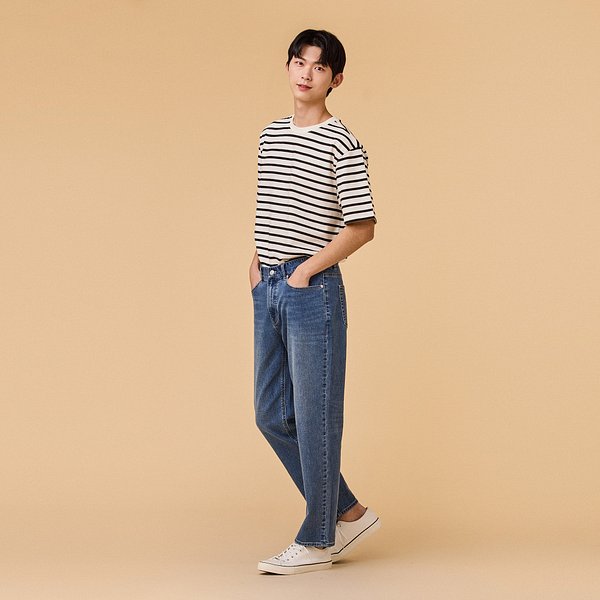Jaju자주 남 Better코튼 도톰 루즈핏 스트라이프 티셔츠 Sivillage 에스아이빌리지