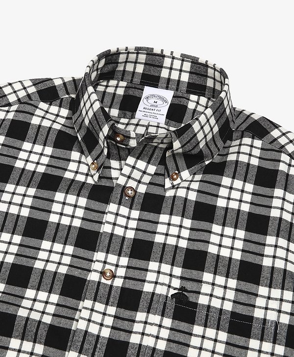 Brooks Brothers브룩스 브라더스 Bb리젠트핏 플란넬 타탄 스포츠 셔츠 화이트 블랙 74693561 S