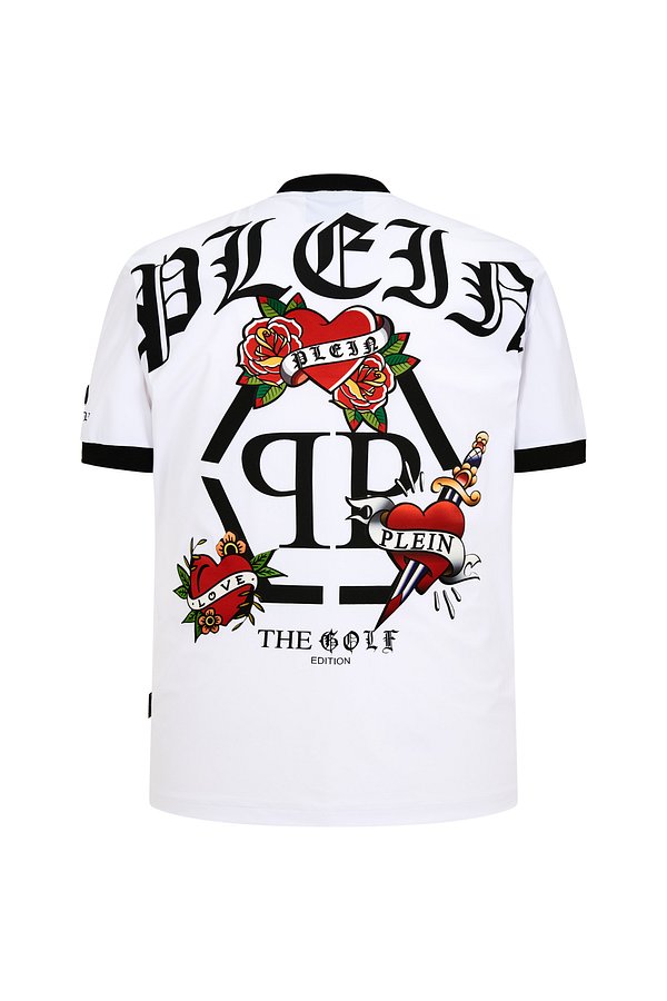 Philipp Plein Golf필립플레인 골프 Men 크롬 그래픽 아트워크 숏 슬리브 폴로 셔츠 Si