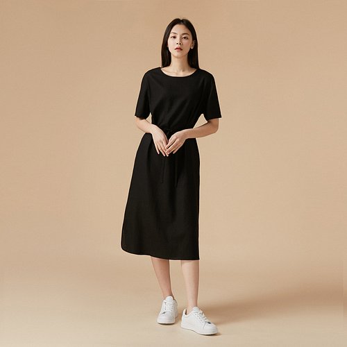 Jaju자주 리넨 블렌드 5부 원피스 Sivillage 에스아이빌리지